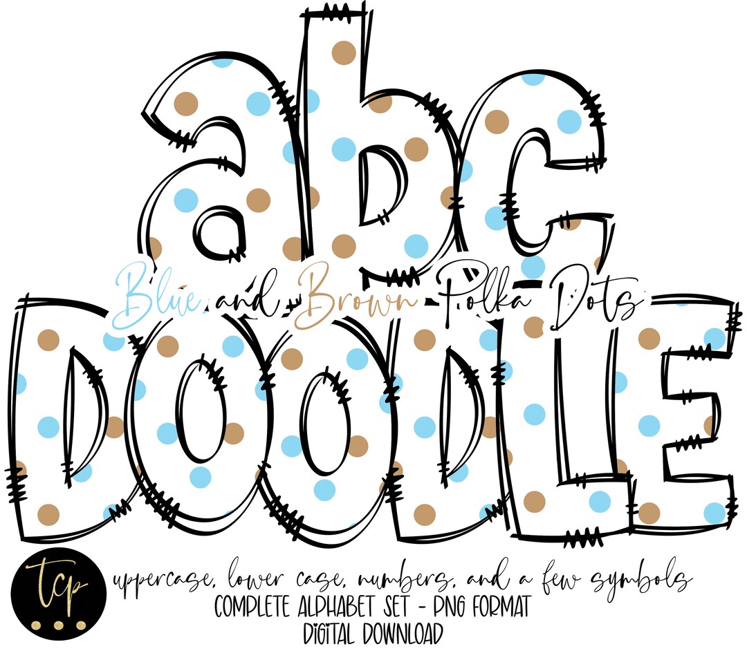 Polka Dot Doodle Alphabet PNG Bundle: Blue & Brown Letters (digital ...