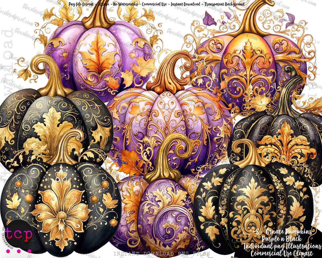 Ornate Pumpkins Fall Png, Sublimation, Pumpkins PNG, Pumpkin Clipart ...