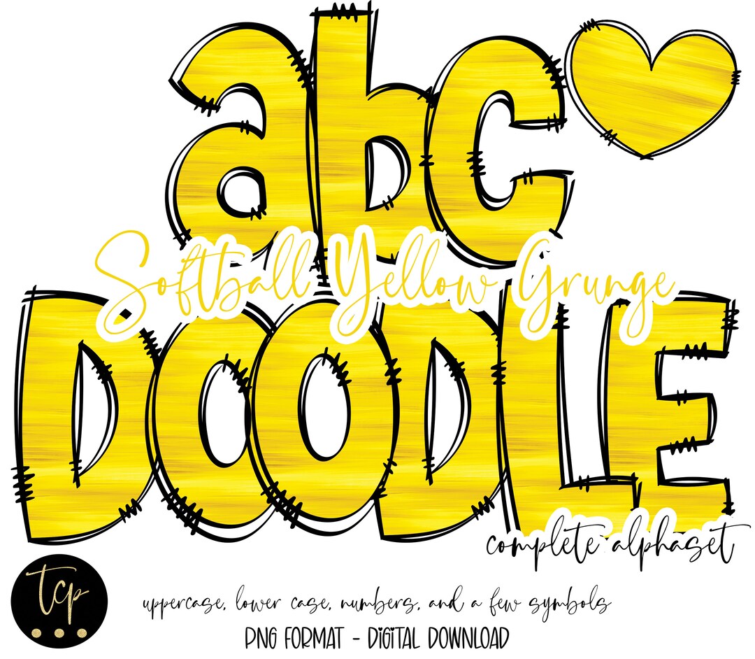 Yellow Doodle Letters PNG Alphabet Bundle, Hand Drawn Alphabet, Digital ...