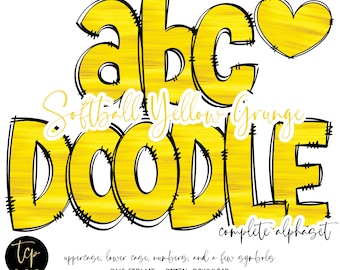 Yellow PNG Letters, Doodle Yellow Alphabet, PNG Doodle Letters Set PNG ...