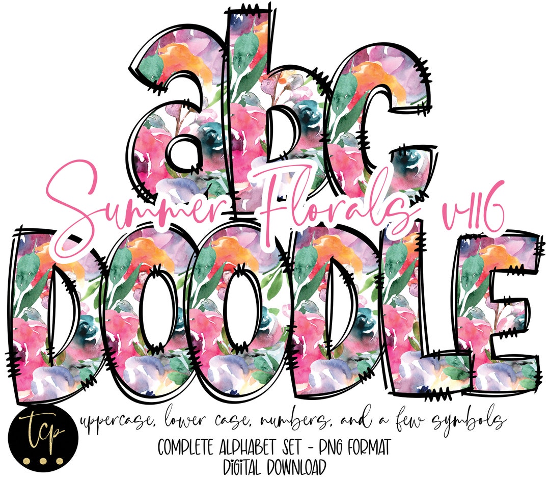 Summer Flower Doodle Letter Alphabet Pngs, Hand Drawn Alpha Pack ...