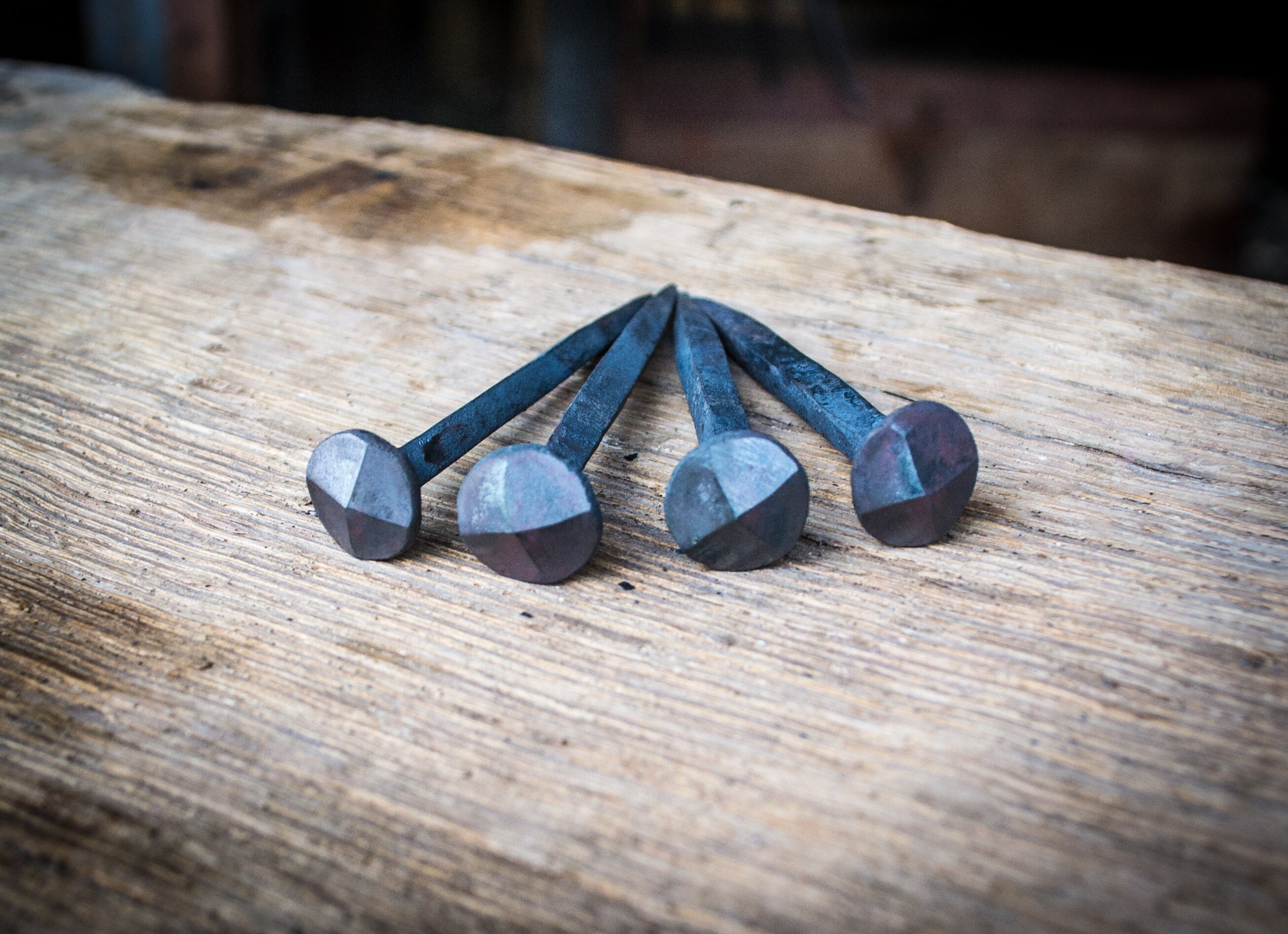 Hand Forged Round Rose Head Nails Set of 4 - Etsy