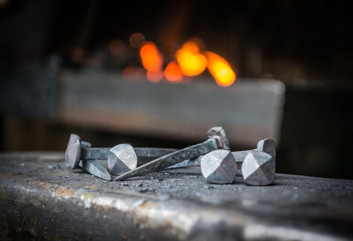 Hand Forged Square Rose Head Nails Set of 4 - Etsy