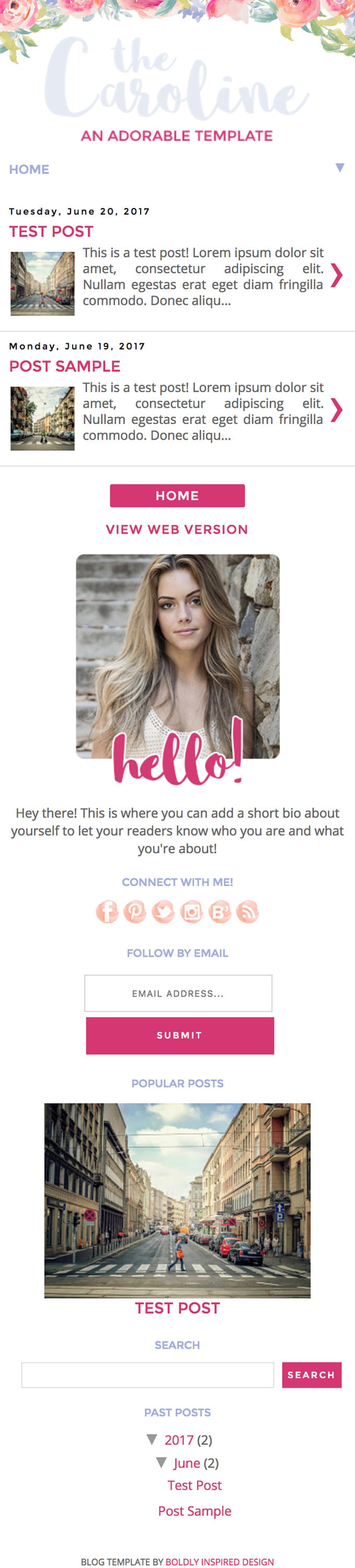 Blogger Template - Caroline, Blog Design Template, Blog Theme, Blogger ...