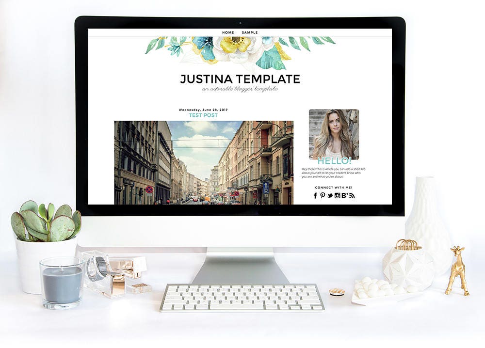 Blogger Template - Justina, Blog Design Template, Blogger Theme, Mobile ...