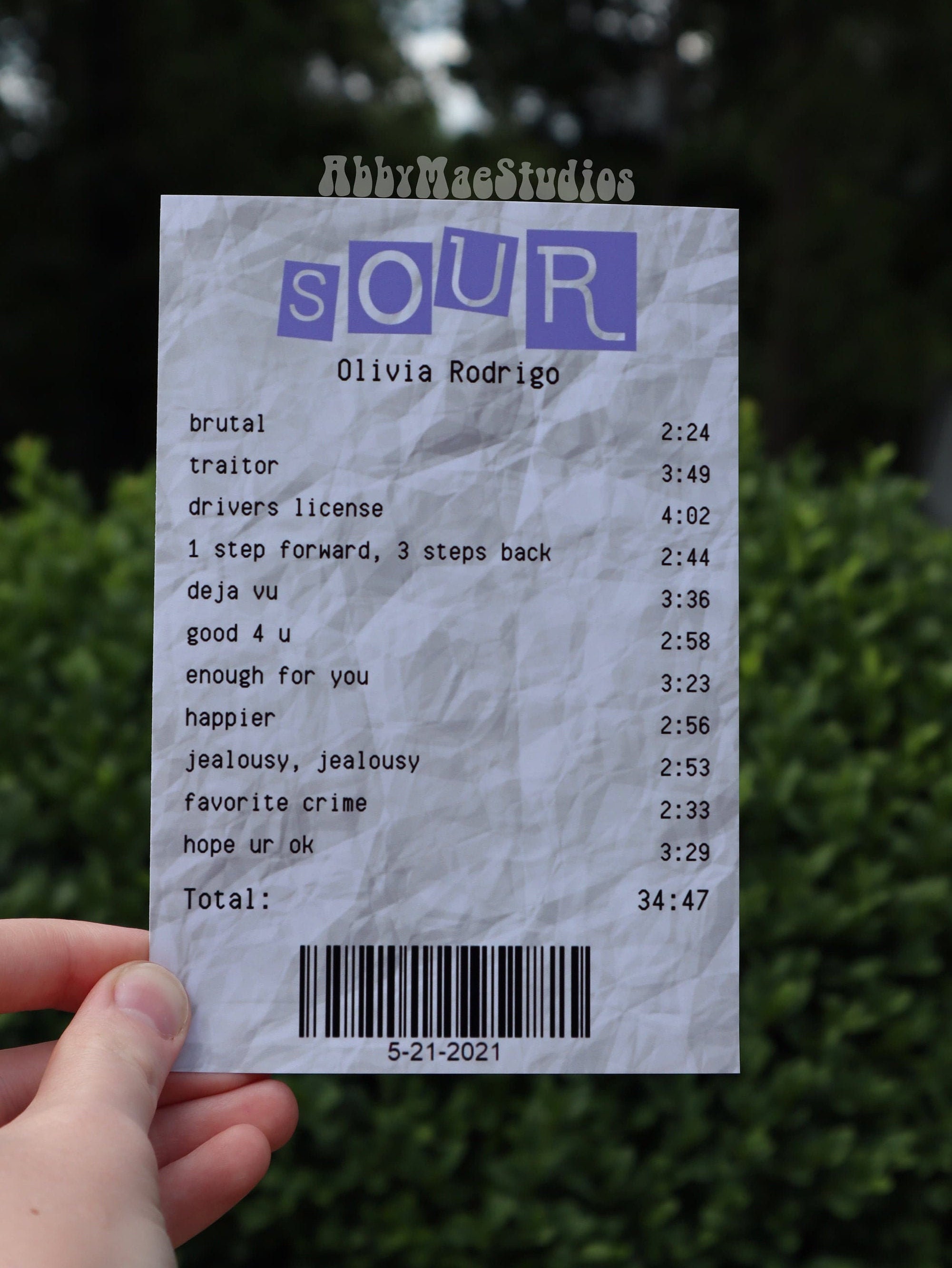 SOUR Album Receipt - Etsy