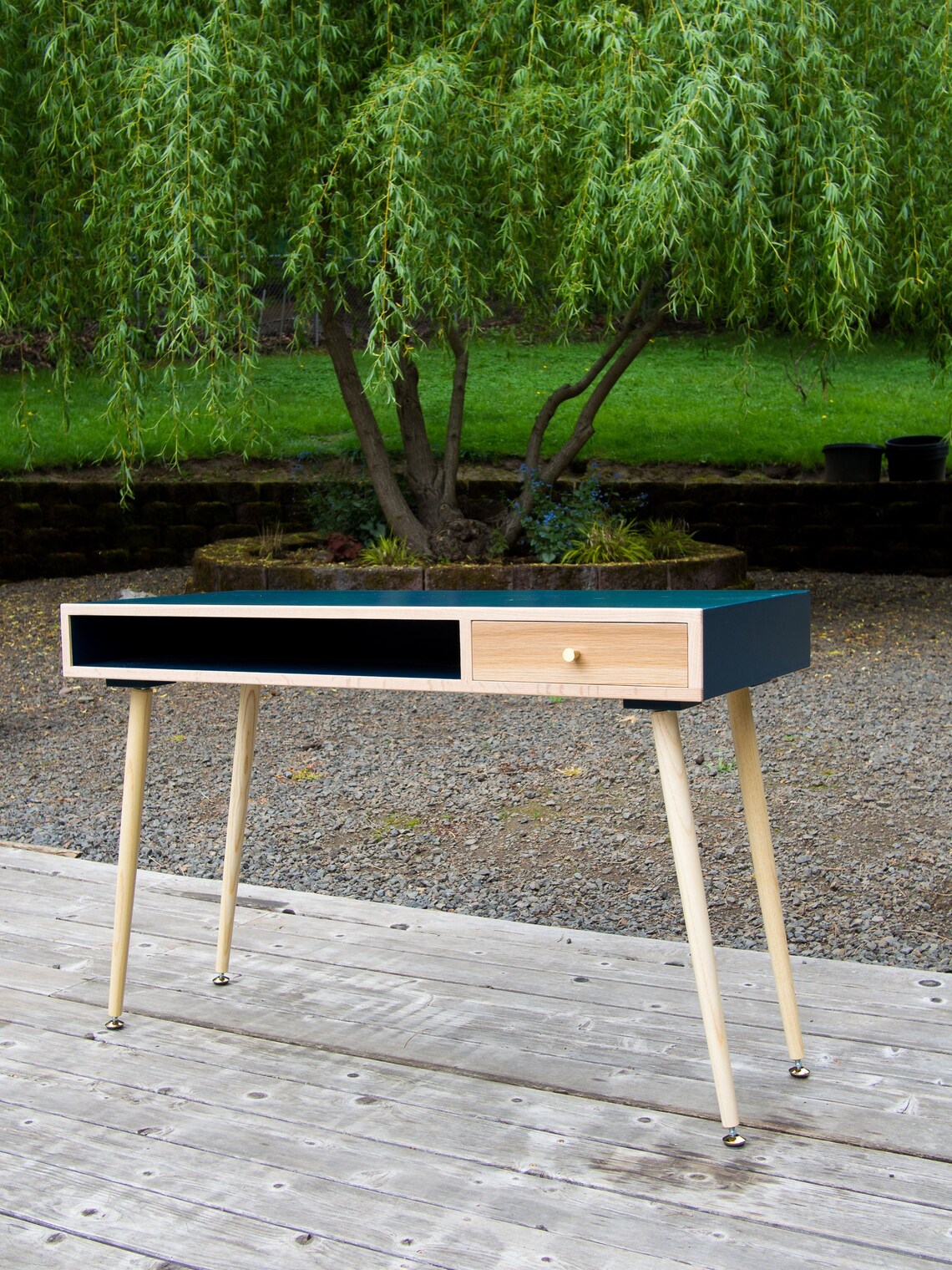 Painted Mid Century Modern Desk With Brass Hardware - Etsy
