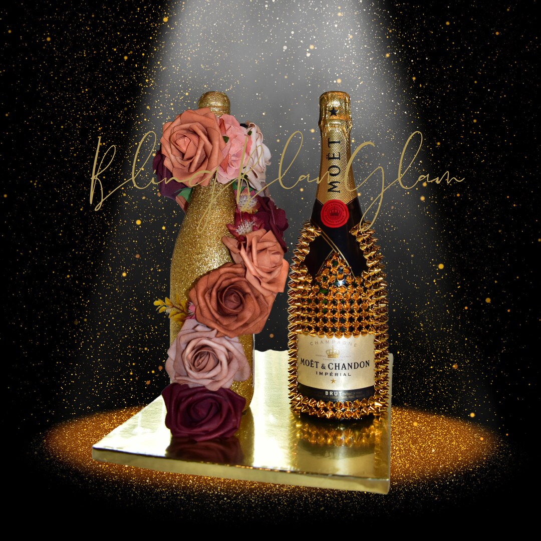 Designer Blinged Spiked Floral Champagne Liquor Bottle, Wedding ...