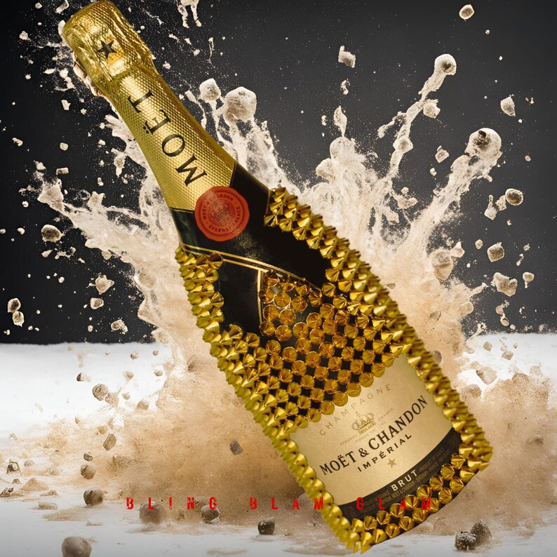 Designer Blinged Spiked Floral Champagne Liquor Bottle, Wedding ...