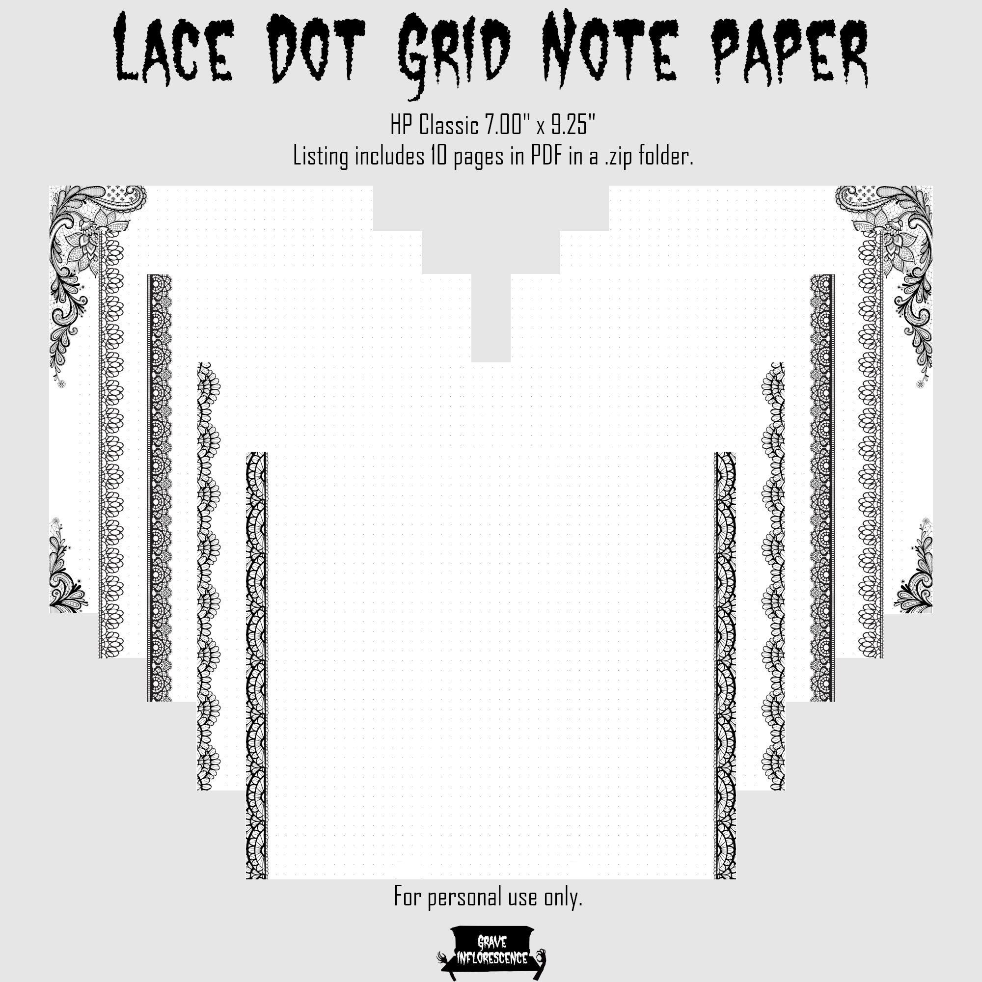 HP Classic Printable Goth Lace Dot Grid Note Paper Bundle - Etsy