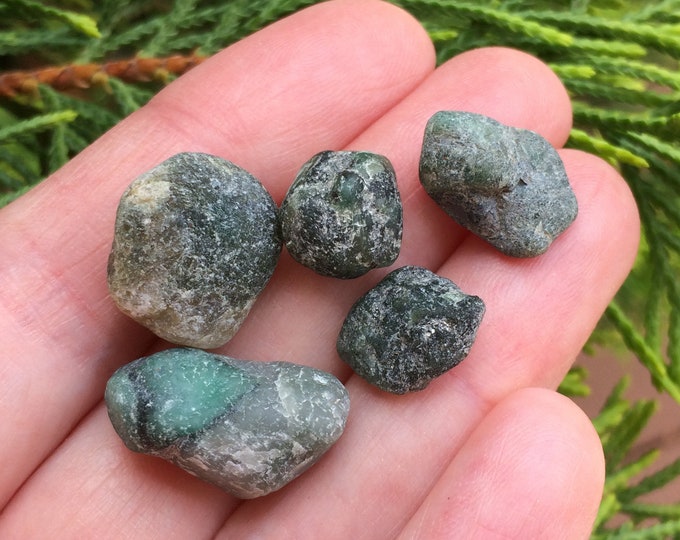 5 Raw EMERALD Crystals - Rough Gemstone - Natural Stone - Green Beryl ...