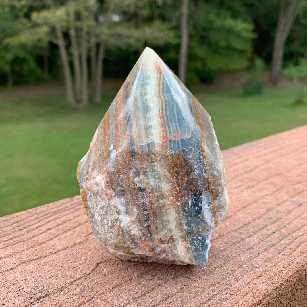 3.9" ONYX (banded Calcite) Point - Rough Natural Crystal With Polished ...