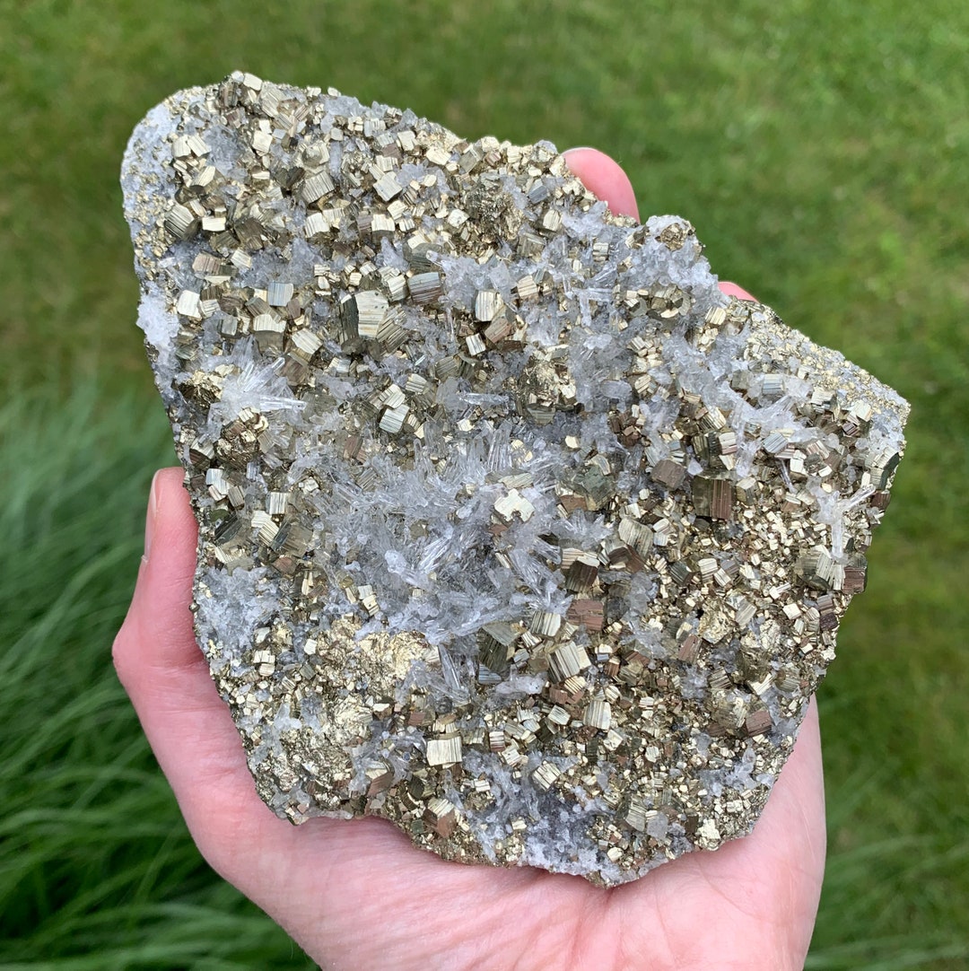 Large 1.9lb PYRITE and QUARTZ Crystal Cluster - Raw Mineral Specimen ...