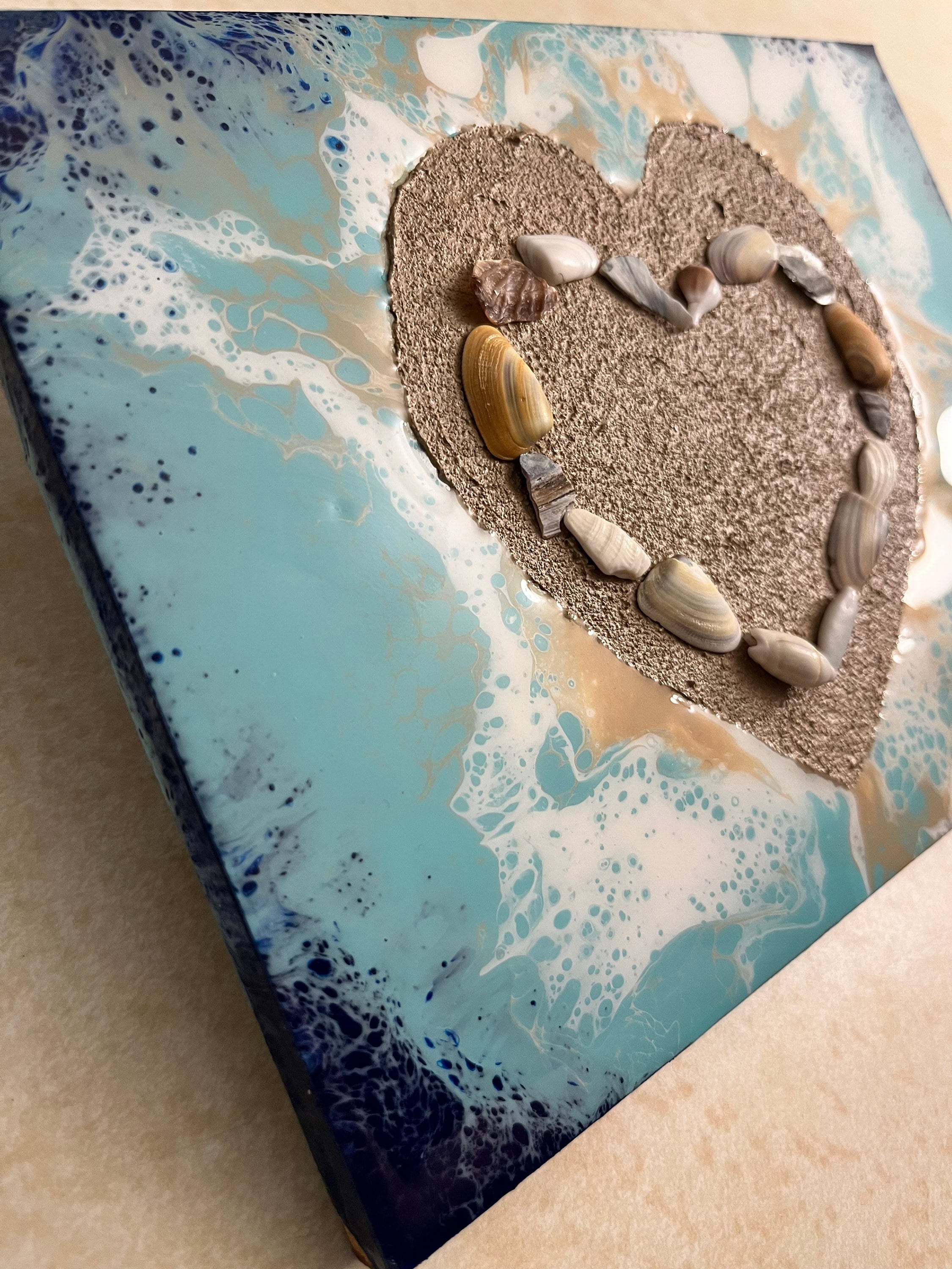 Sea Shell Heart Pour Painting Wall Art - Etsy
