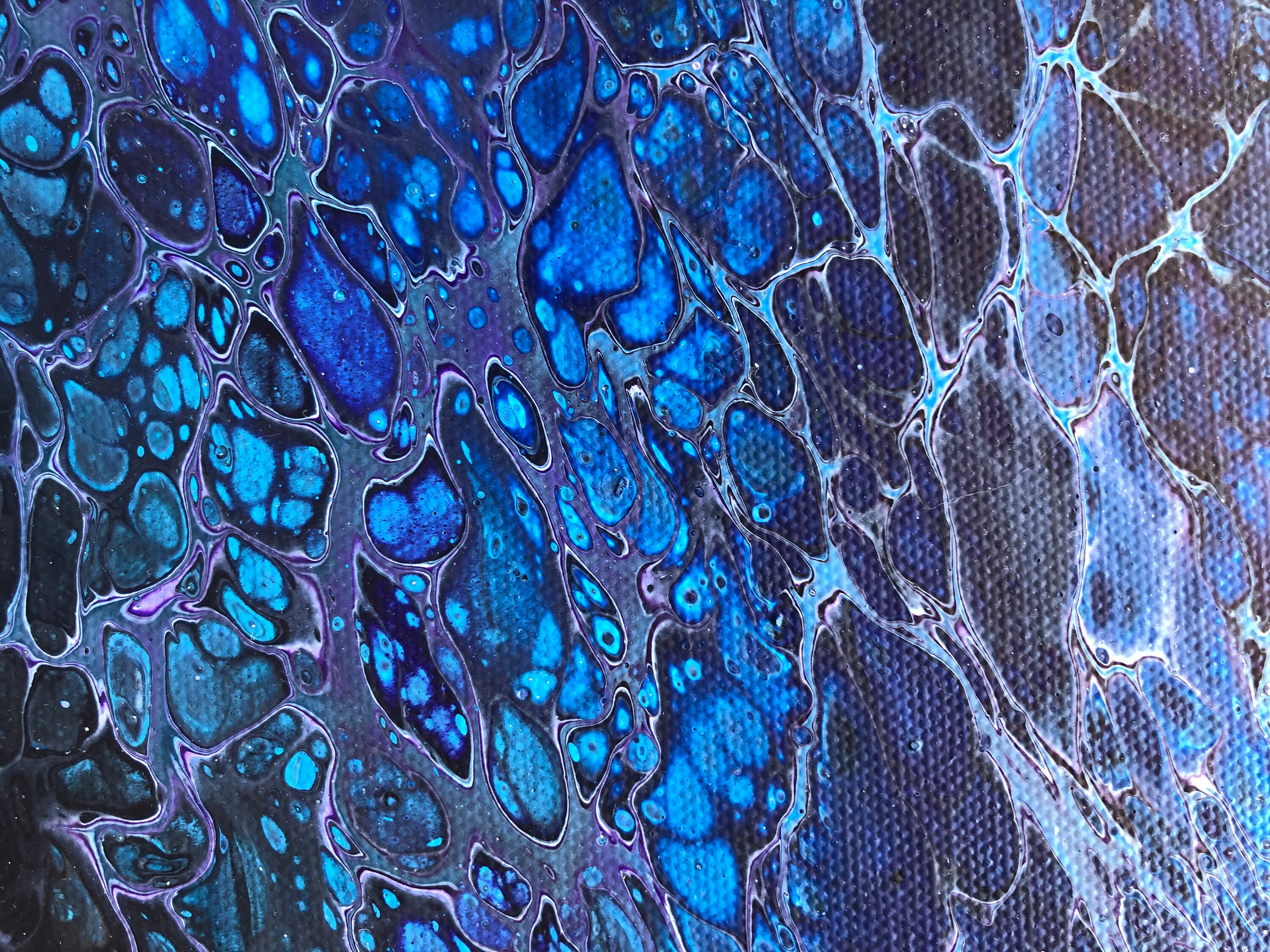 Dark Blue Cells, Abstract Acrylic Pour Painting, Blue, Purple, White ...