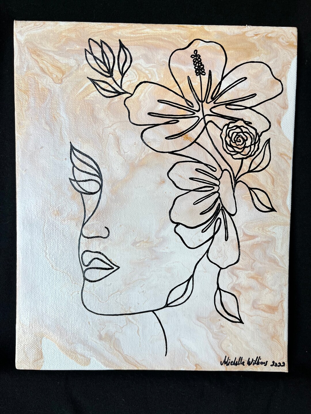 Original Acrylic Pour Painting Line Art Embellishment - Etsy