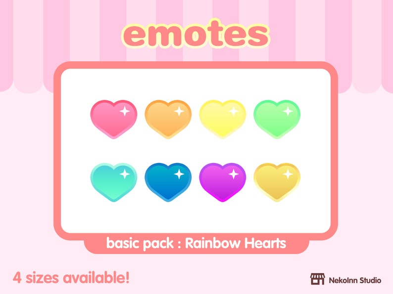 Basic Pack : Rainbow Hearts 8 Colors High Quality Emotes for Twitch ...