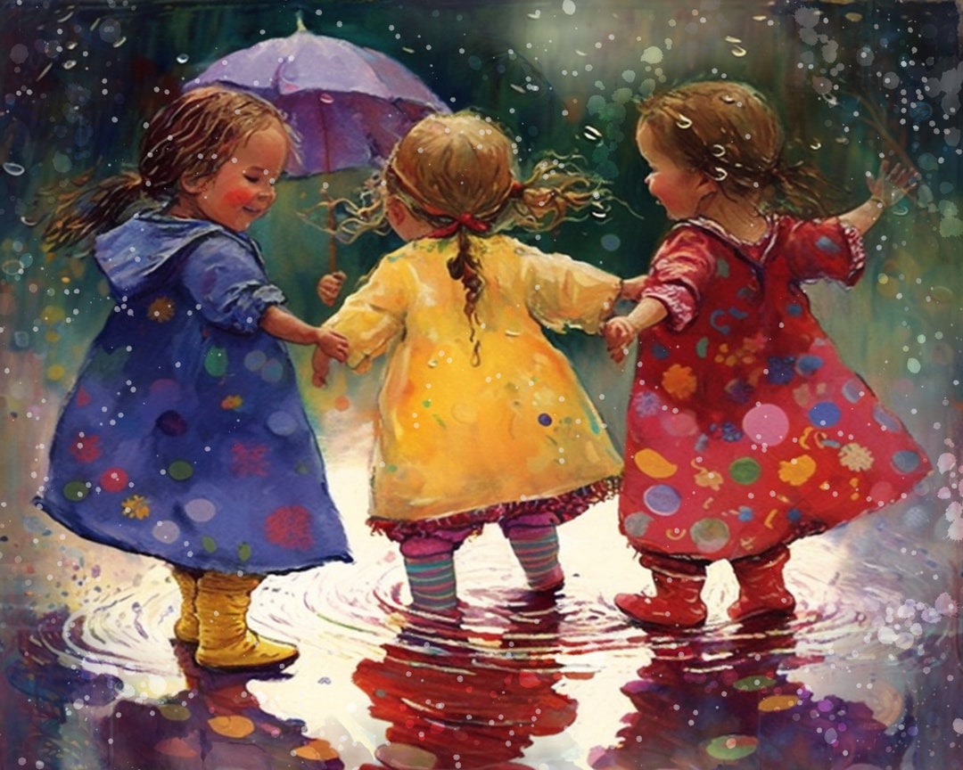 Girls Dancing in the Rain Nursery School Digital Download - Etsy