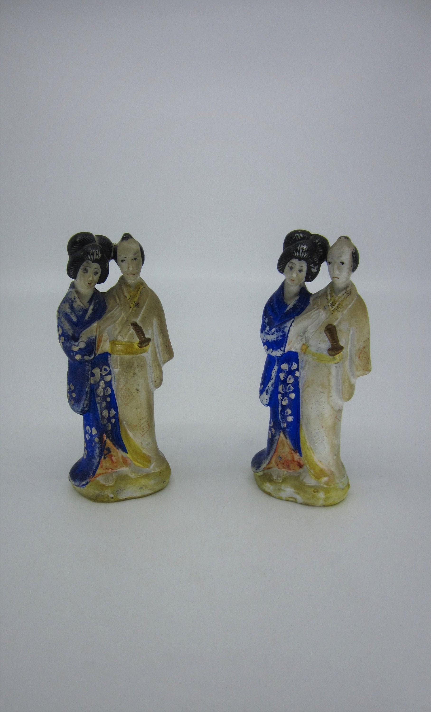 Pair of Antique Japanese Hand Painted Porcelain Figurines Depicting Man ...