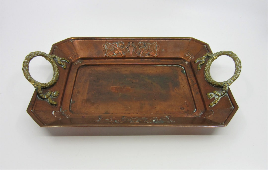 Antique German Carl Deffner Copper & Brass Tray With Griffins in Relief ...