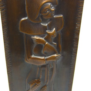 Stylish Mysterious Vintage Copper Wall Plaque Pierrot Holding a Cat and ...