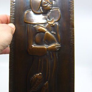 Stylish Mysterious Vintage Copper Wall Plaque Pierrot Holding a Cat and ...
