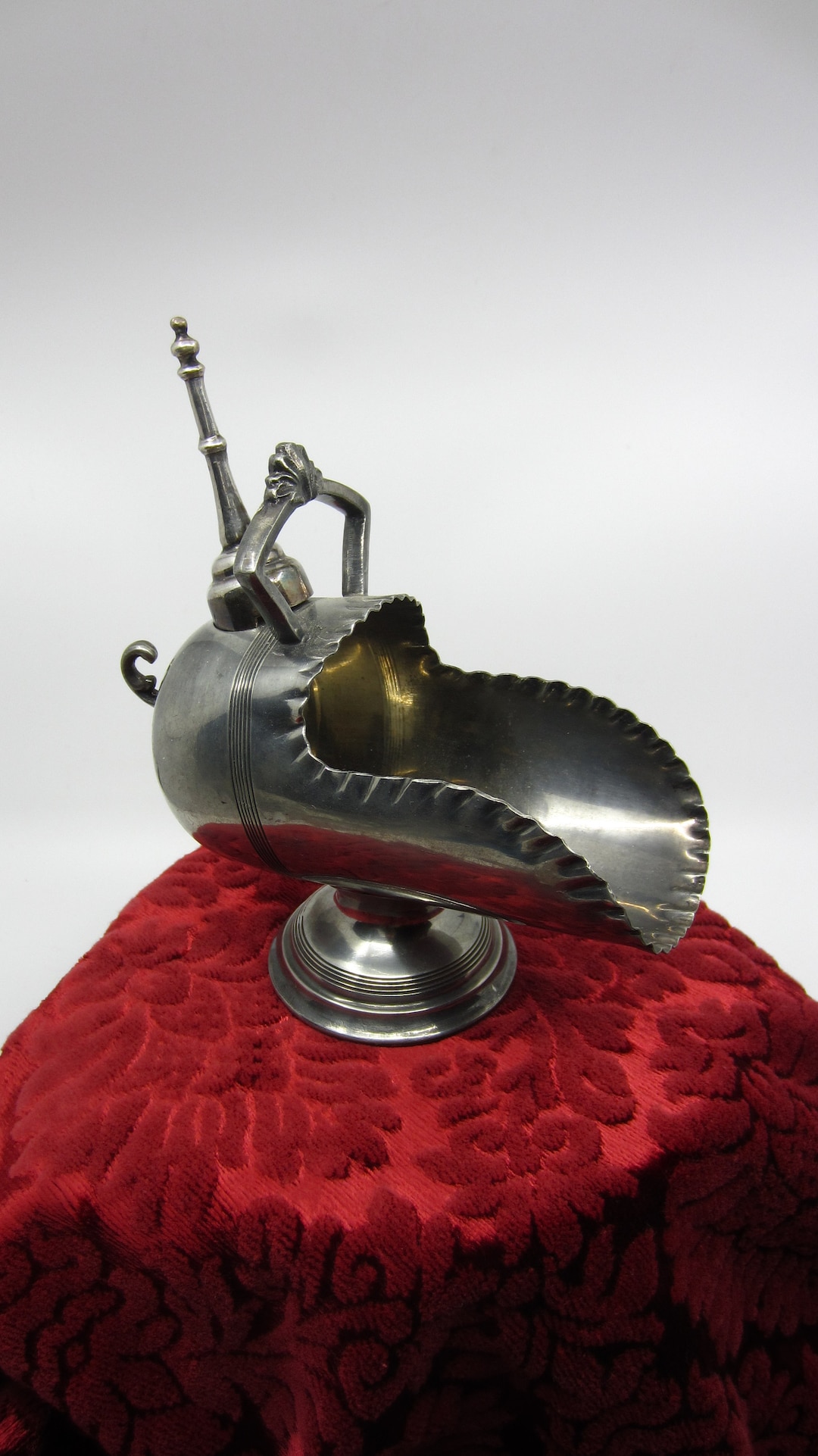 Antique British Silverplated Metal Sugar Scuttle With Miniature Scoop ...