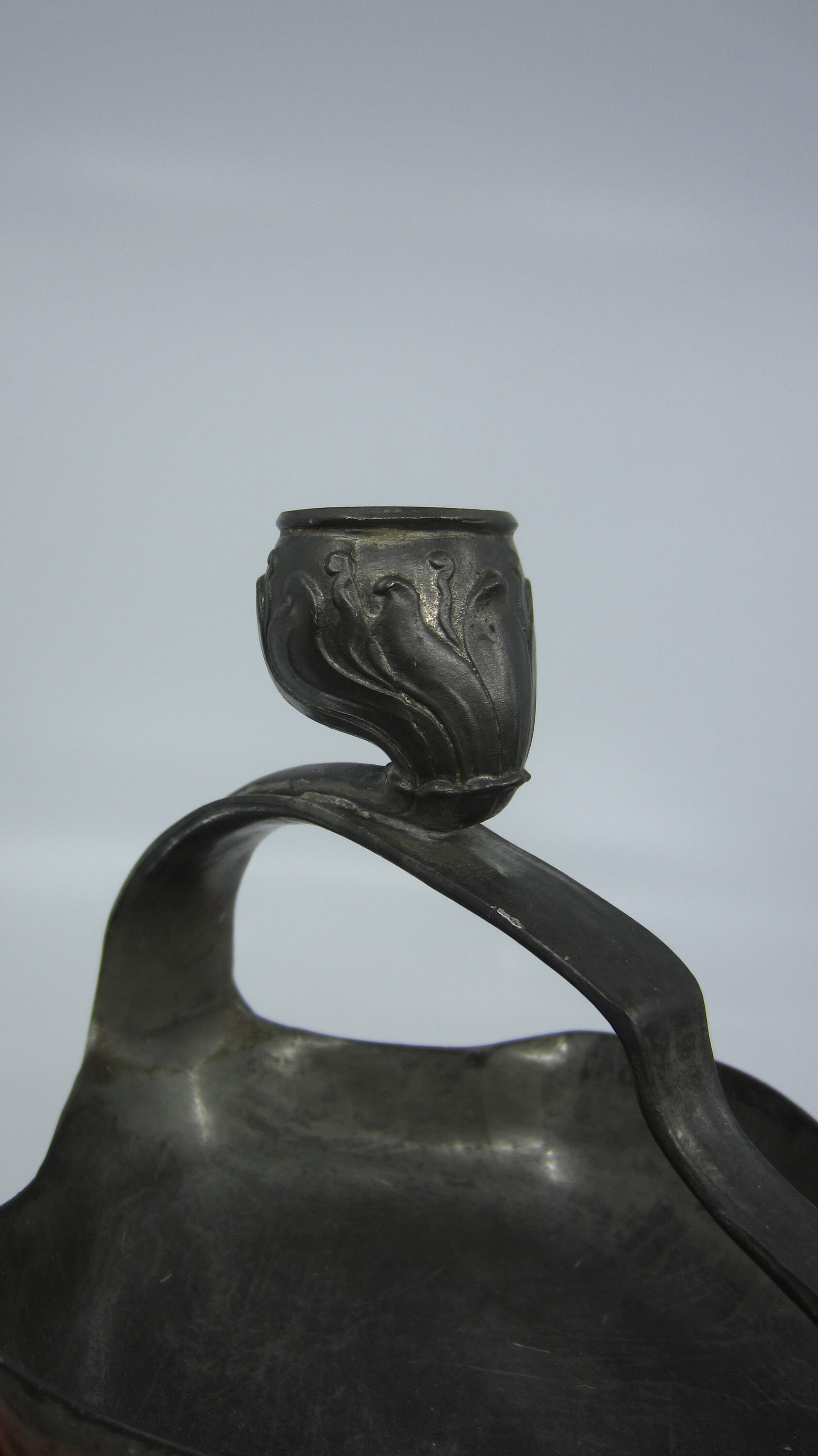 A Pair of Antique Pewter Chamber Candlesticks With Two Bearded Heads ...
