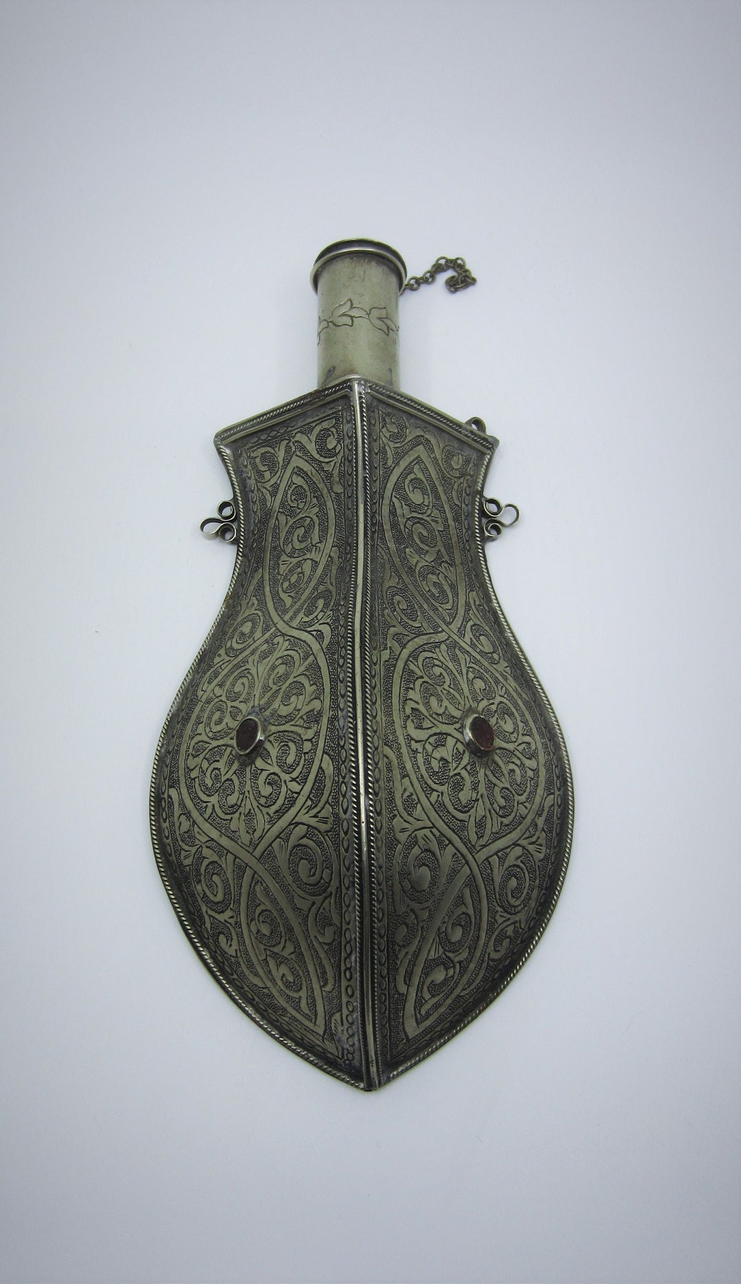 Antique North African Gun Powder Flask W/ Engraved Decor Berber? Silver ...