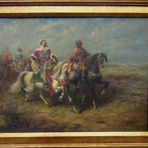 Antique Signed Oil Painting After Adolf Schreyer arab Chieftain and His ...