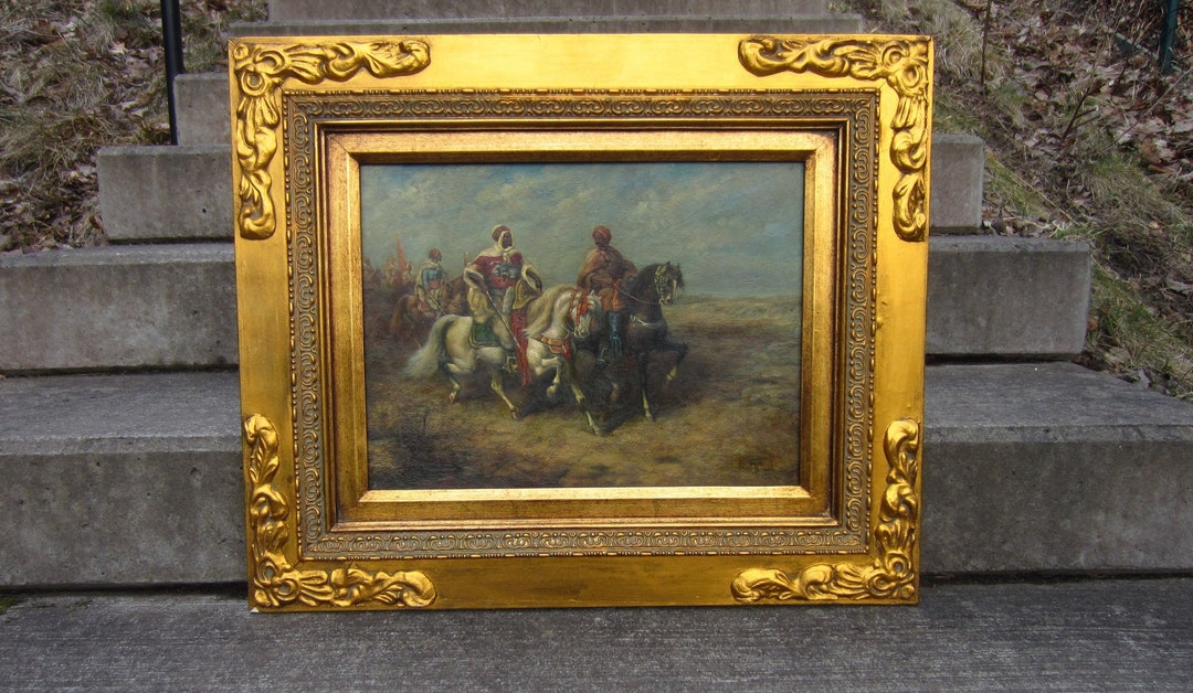 Antique Signed Oil Painting After Adolf Schreyer arab Chieftain and His ...