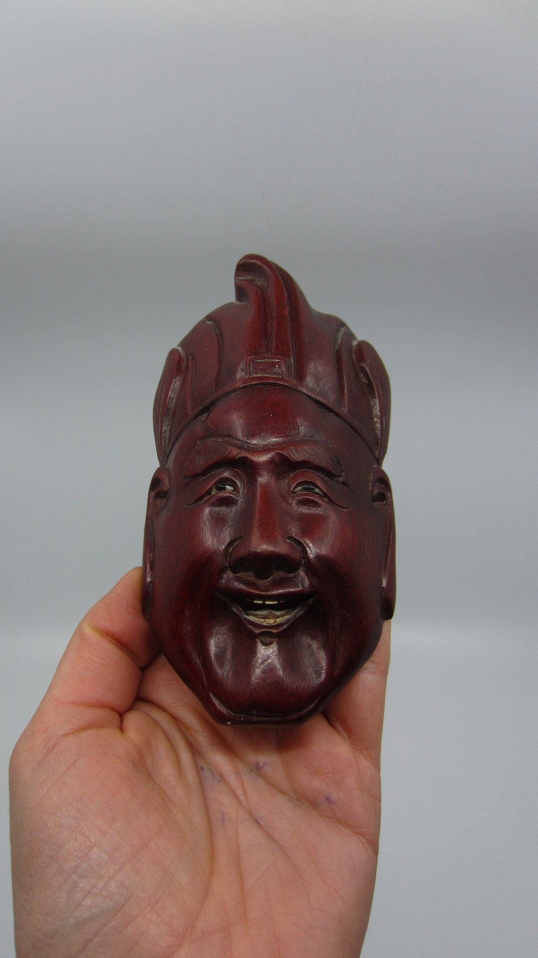 Vintage / Antique Chinese Hand Carved Wooden Mask With Inlaid Eyes ...