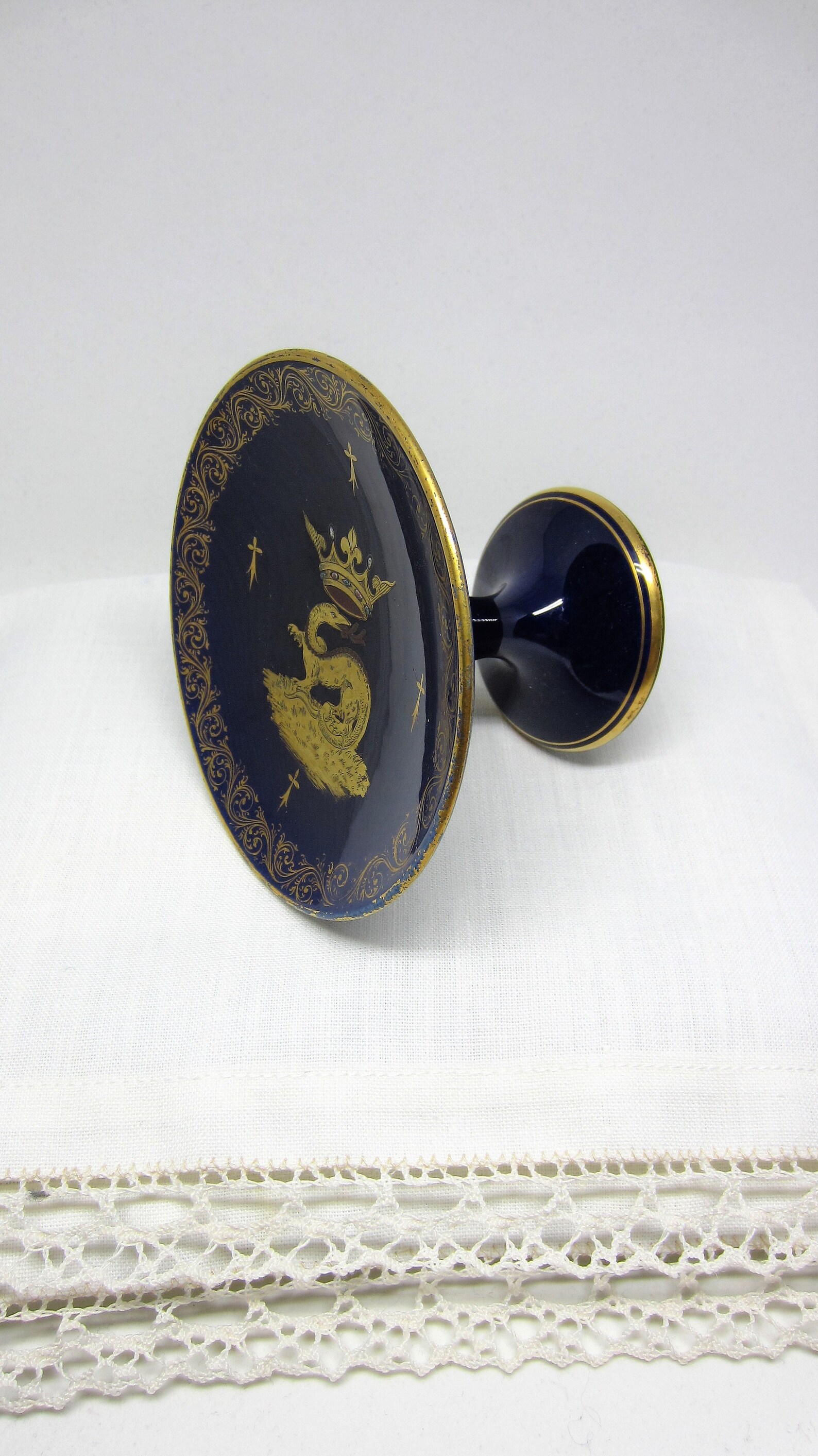 Antique French Gustave Asch Tours Cobalt Blue Tazza / Vase Hand Painted ...