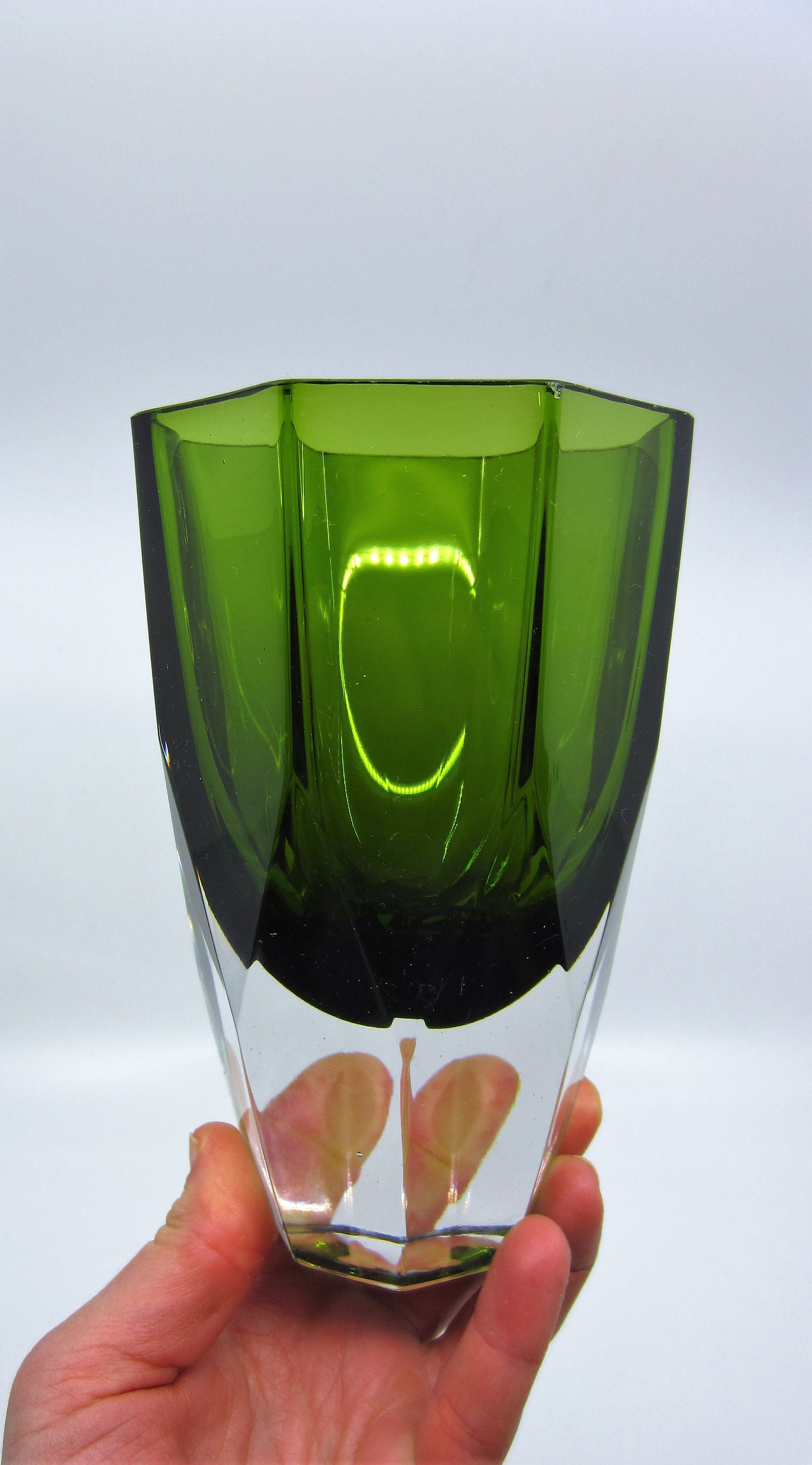 Vintage Swedish Lindshammar Heavy Faceted Glass Vase Designer Gunnar ...