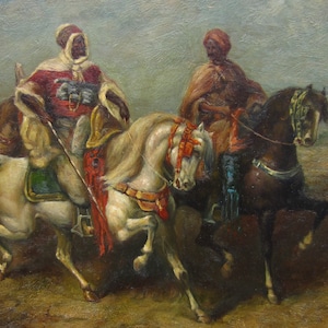Antique Signed Oil Painting After Adolf Schreyer arab Chieftain and His ...