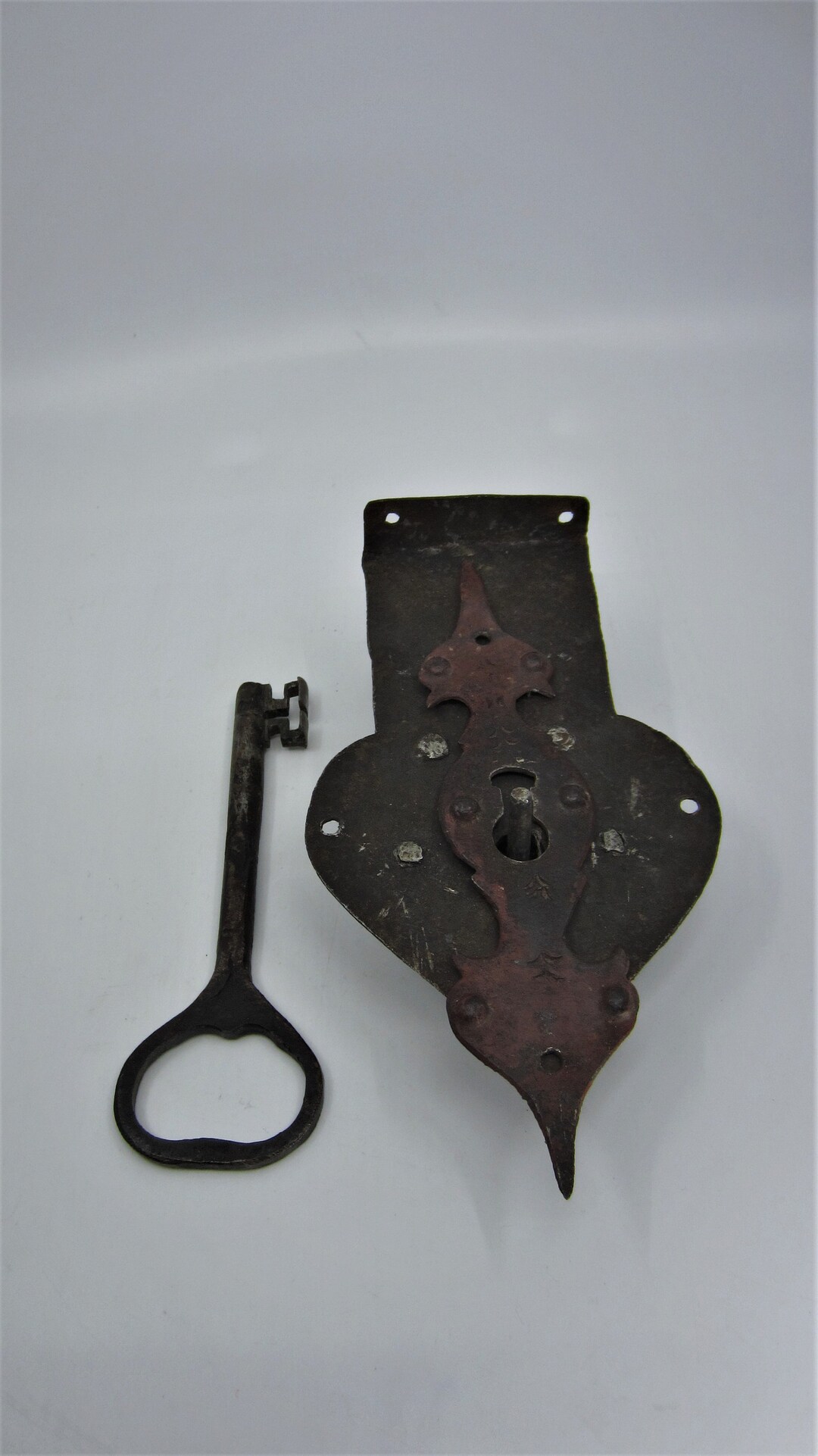 Antique 1700s Large Handcrafted Signed Iron Lock and Key Decorative ...