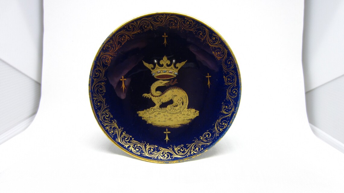 Antique French Gustave Asch Tours Cobalt Blue Tazza / Vase Hand Painted ...