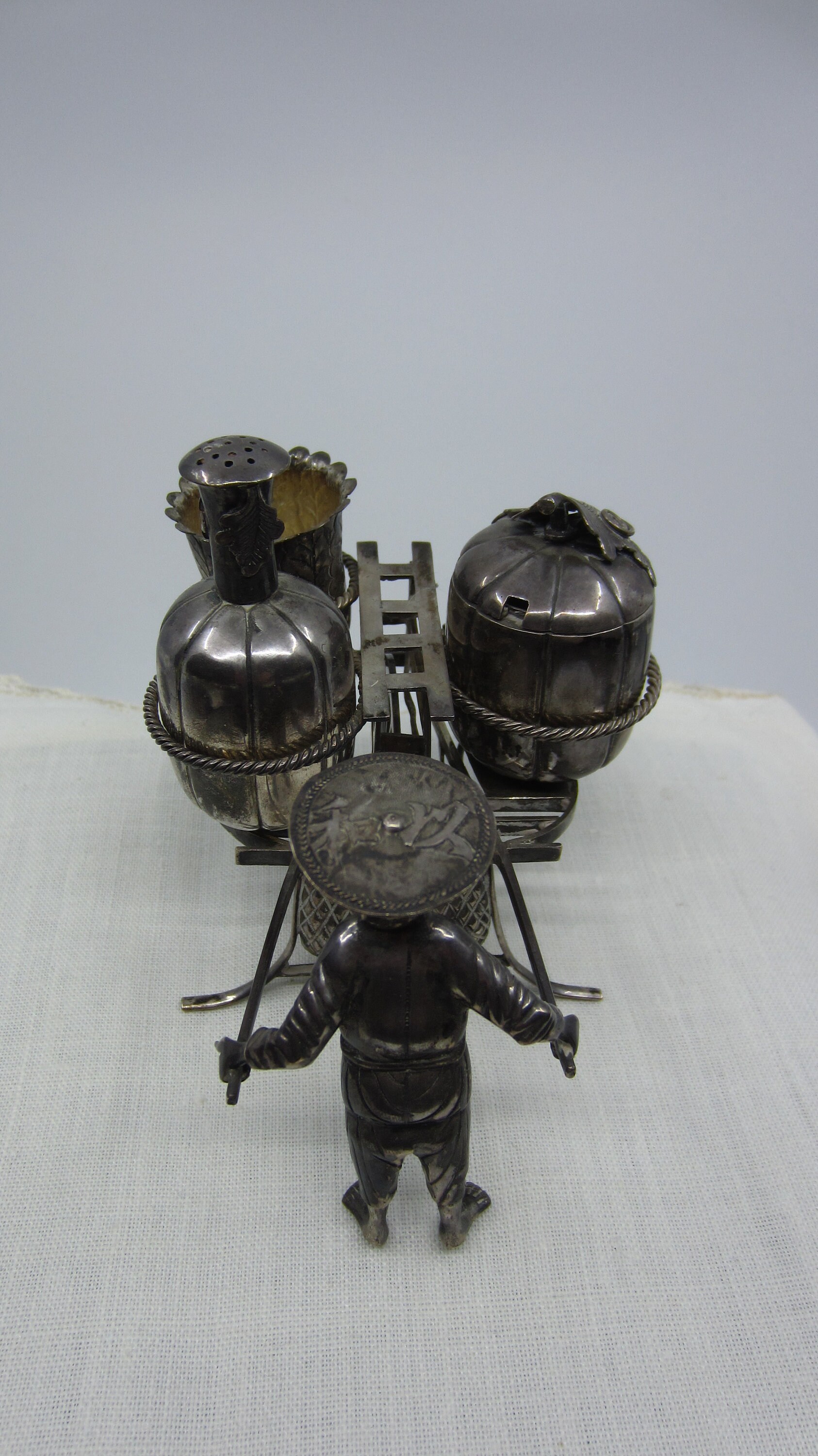 Antique Chinese Wang Hing silver cruet set & stand Rickshaw | Etsy