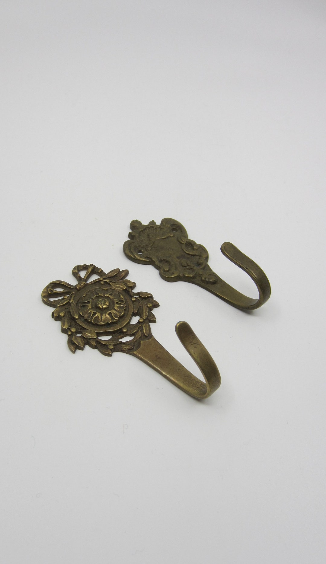 Pair of Vintage or Antique Bronze / Brass Wall Hooks Rose & Laurel ...