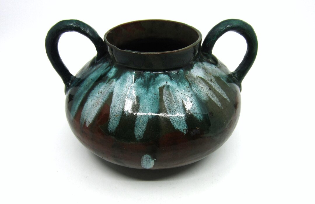 RARE Antique Finnish IRIS Glazed Ceramic Bowl / Vase With Handles ...