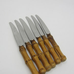Set of Six Vintage German Solingen Steel Knives With Bamboo Handles in ...