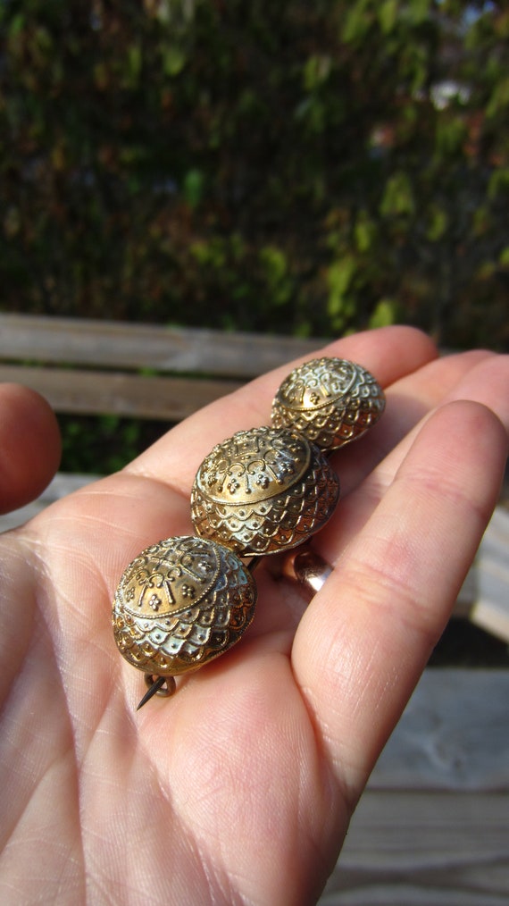Antique Swedish bronze folk costume brooch of three g… - Gem