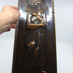 Stylish Mysterious Vintage Copper Wall Plaque Pierrot Holding a Cat and ...