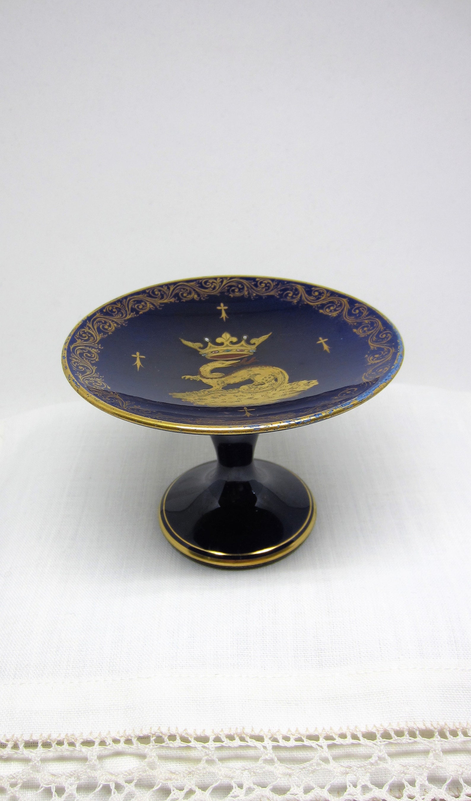 Antique French Gustave Asch Tours Cobalt Blue Tazza / Vase Hand Painted ...