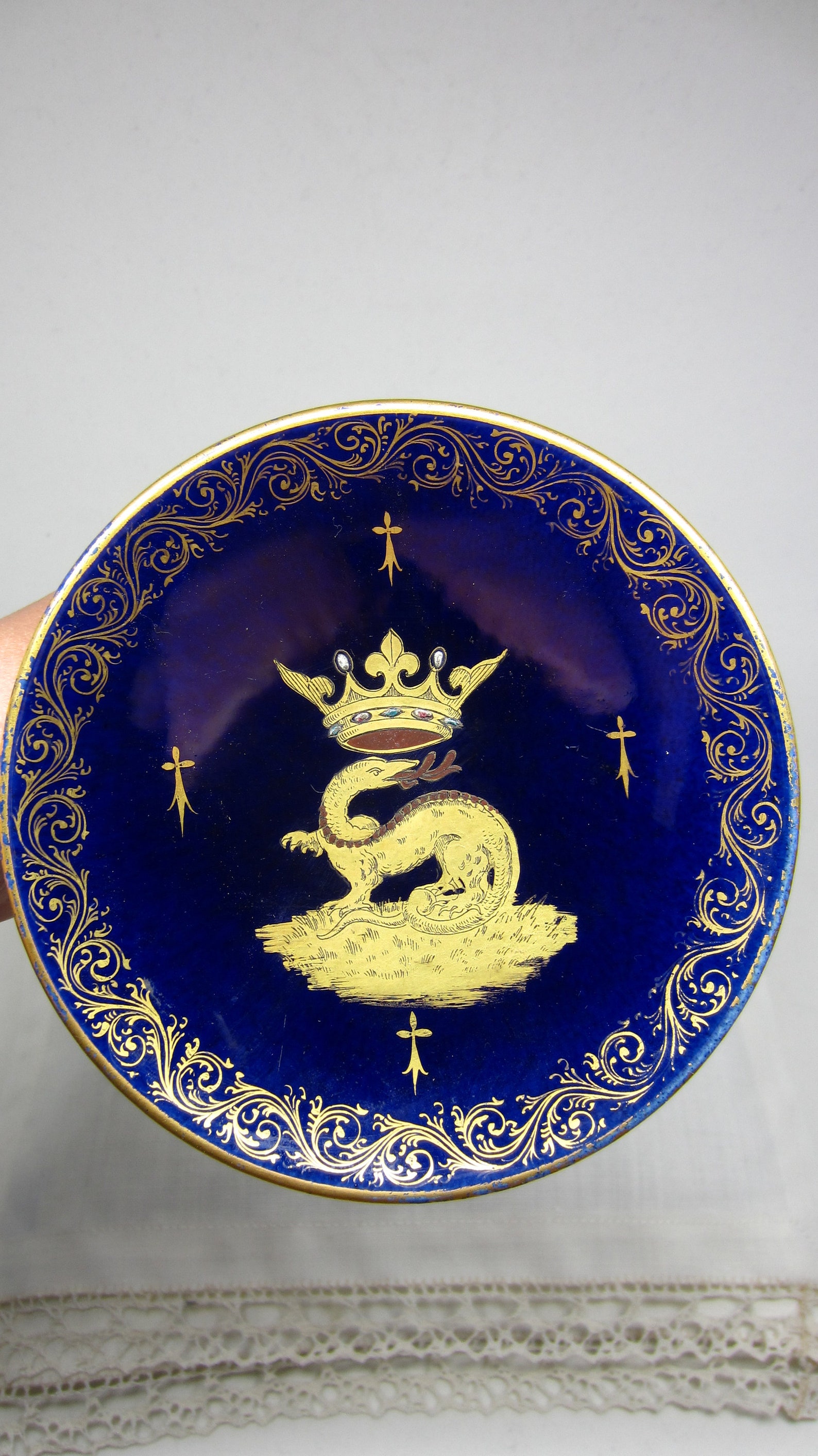 Antique French Gustave Asch Tours Cobalt Blue Tazza / Vase Hand Painted ...