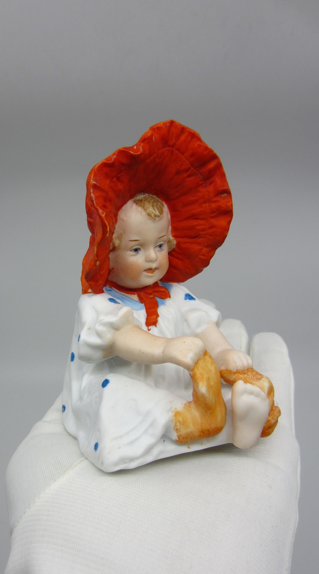 Antique German Gebruder Heubach Painted Bisque Figurine Baby Girl With ...