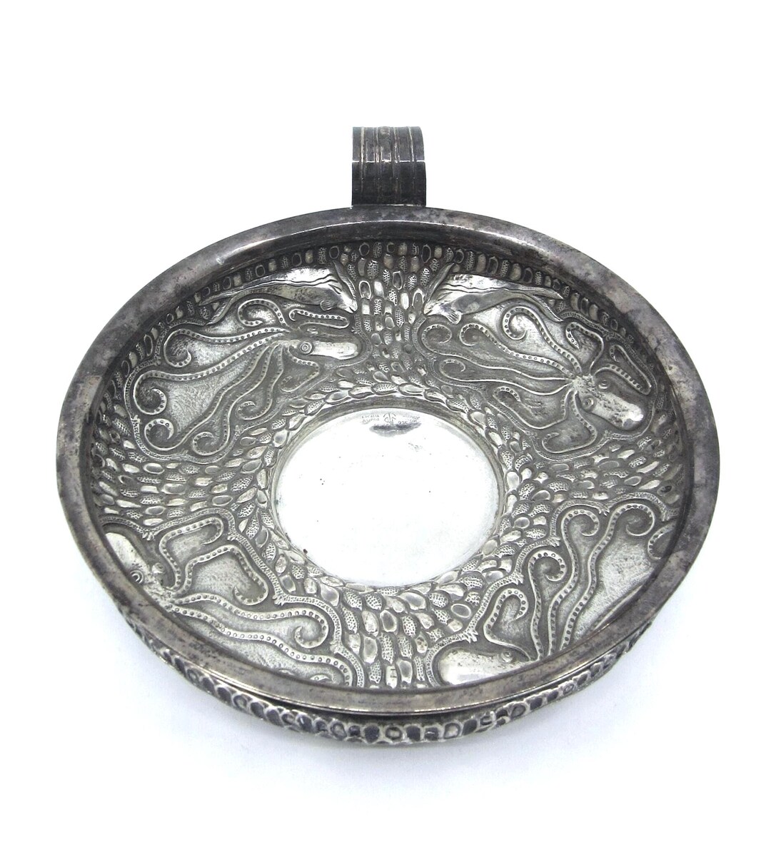 Antique Greek Sterling Silver Bowl With Repousse Octopus and Fish Decor ...