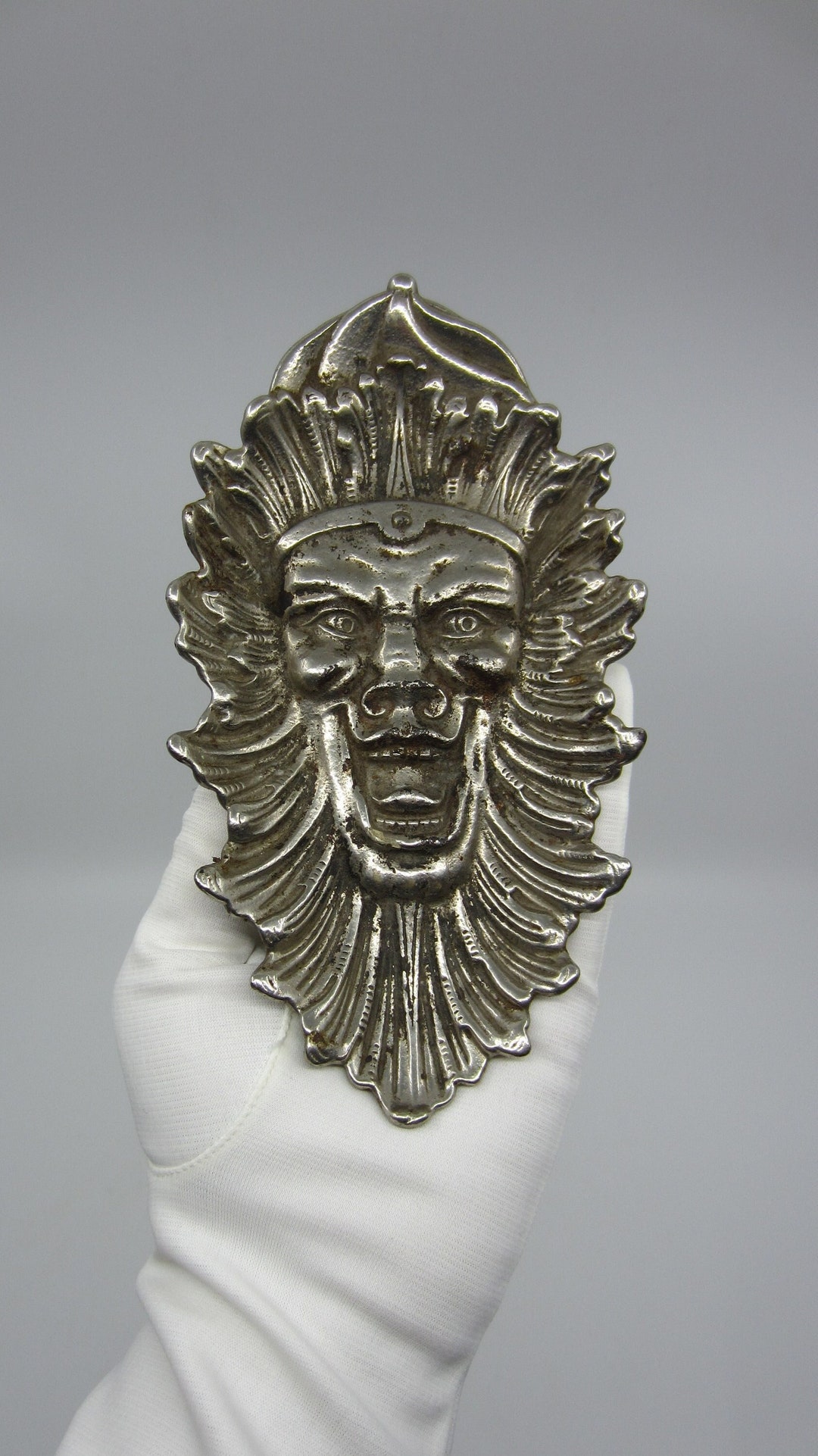 Whimsical Antique Swedish Metal Tray Exotic and Scary Face / Mask in ...