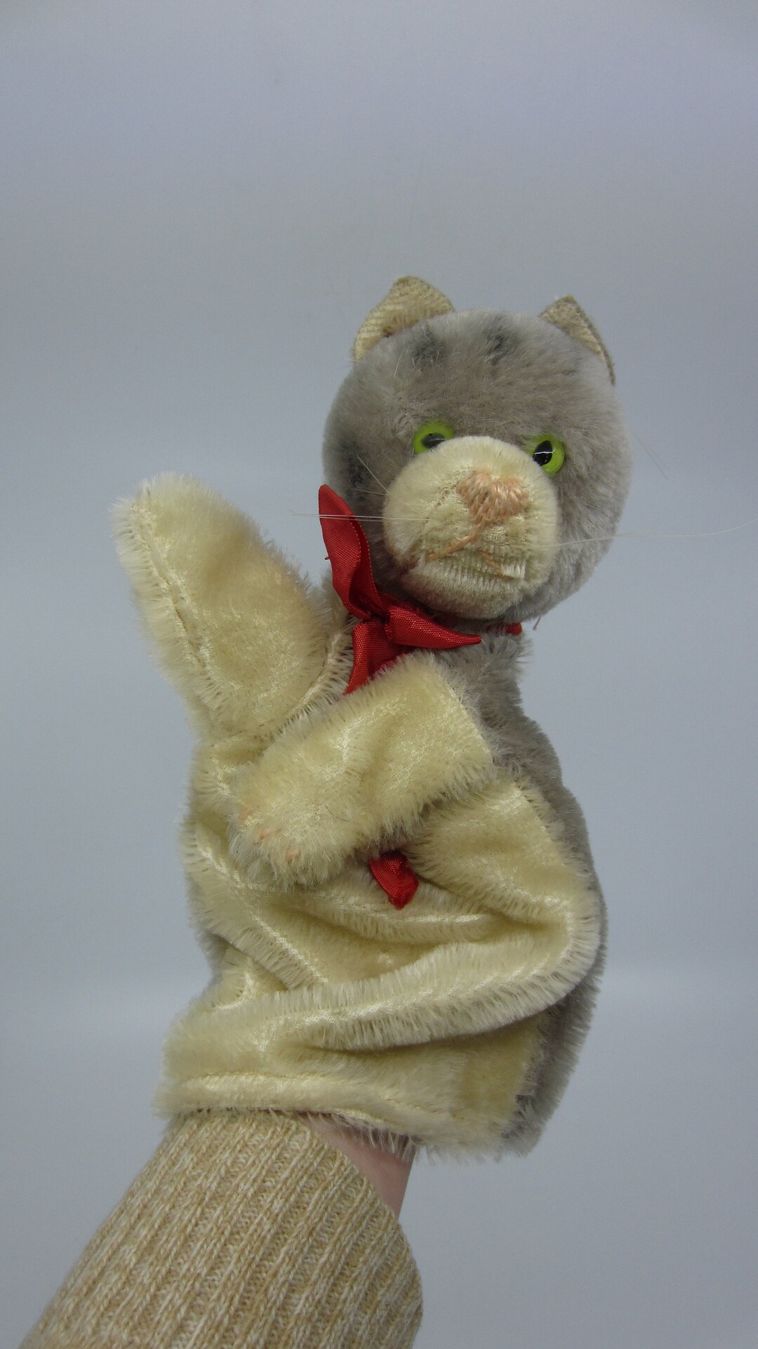 Vintage German Hermann Teddy Original Cat Toy / Hand Puppet With Green ...