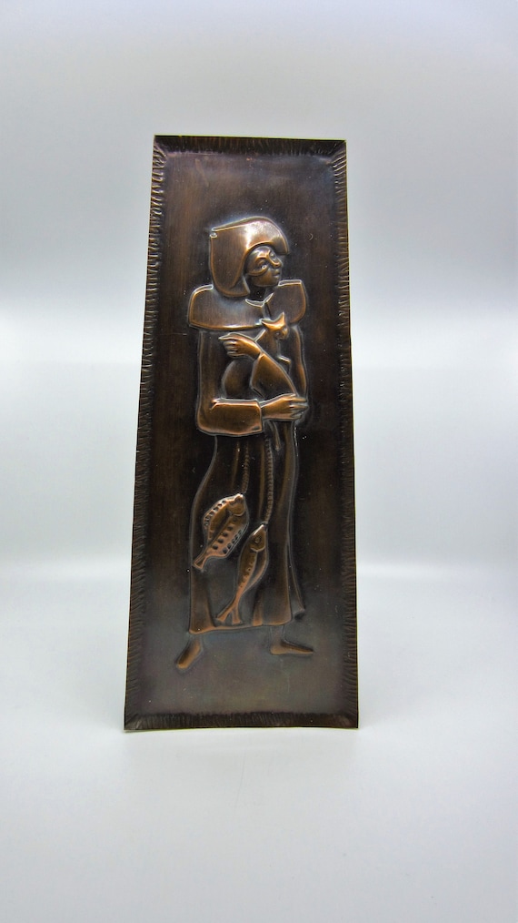 Stylish Mysterious Vintage Copper Wall Plaque Pierrot Holding | Etsy